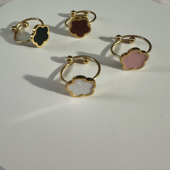 Jewelry | Salenew Gold Stainless Steel Clover Adjustable Ring | Poshmark